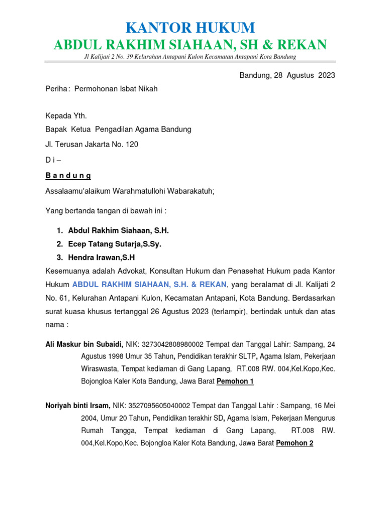 Permohonan Isbat Nikah Fadli | PDF