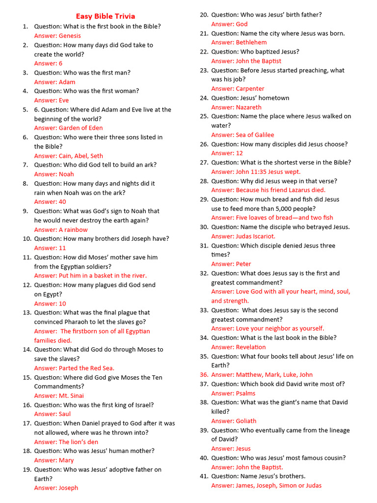 Bible Trivia | PDF | David | Jesus