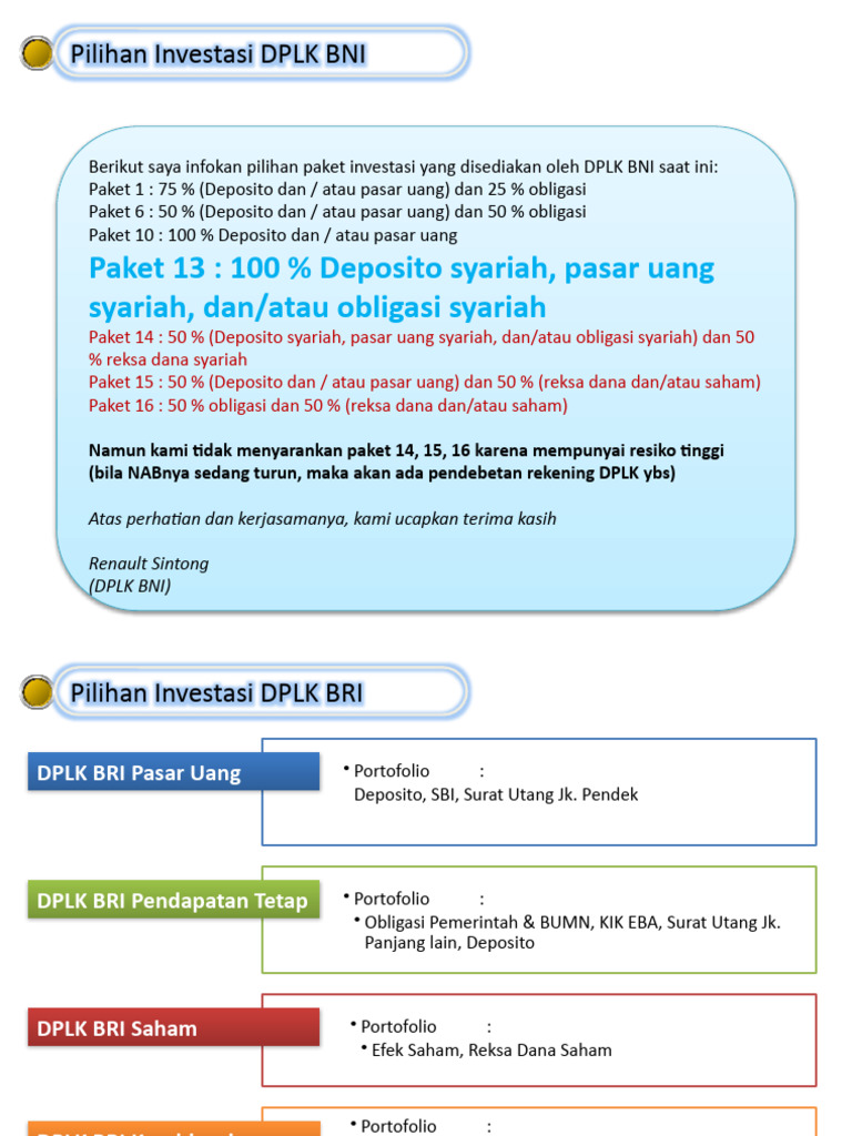 Pilihan Paket DPLK BNI - BRI | PDF