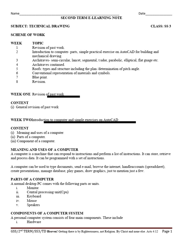2ND Term S3 Technical Drawing | PDF | Circle | Roof