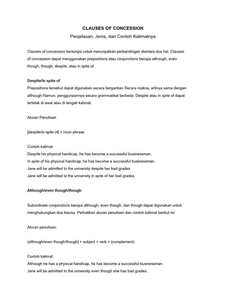 Clauses of Concession: Explanation & Examples | PDF