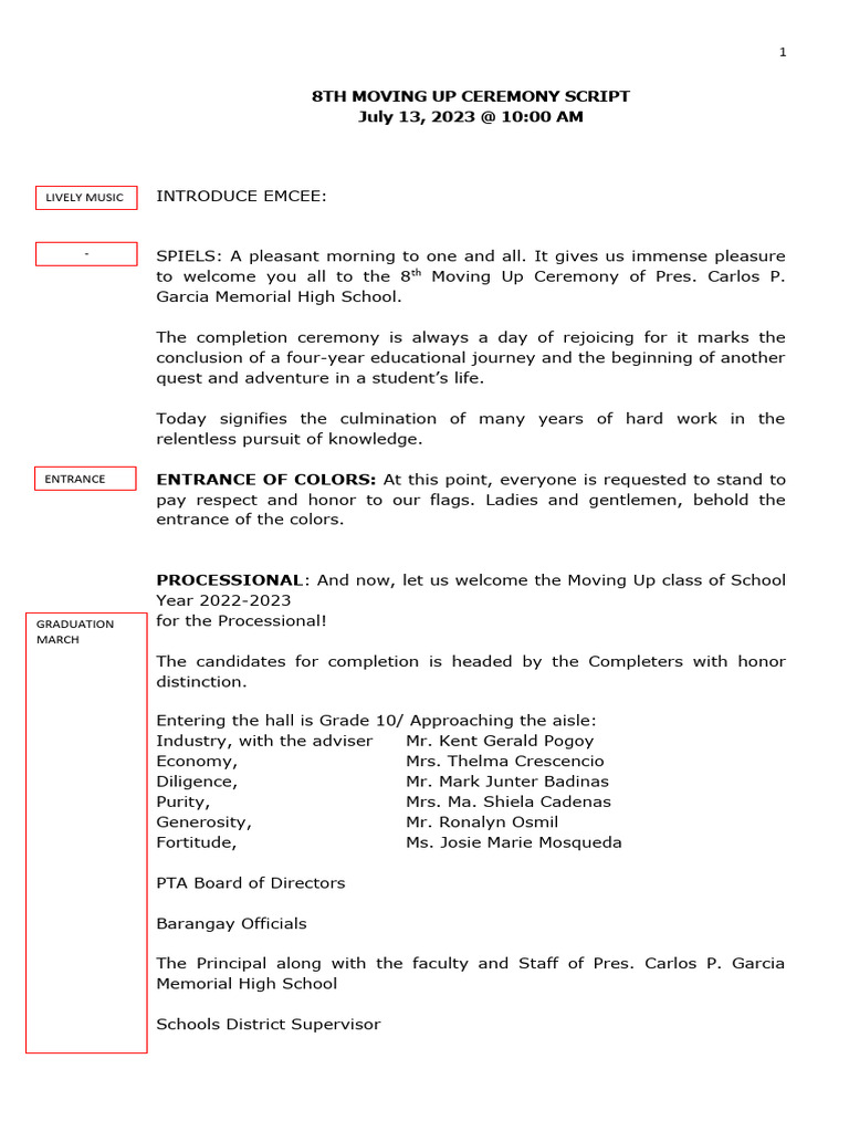 8th Moving Up Ceremony Script | PDF