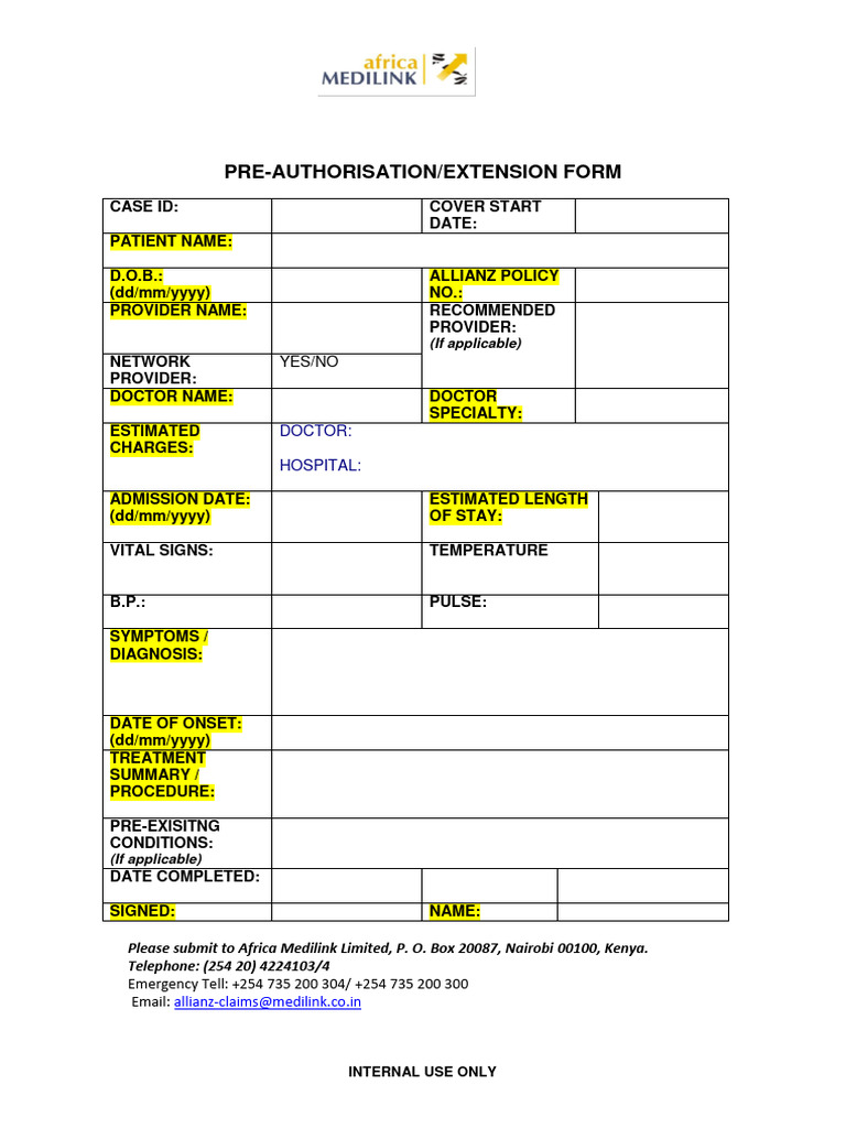 Allianz Pre-Auth Request Form | PDF