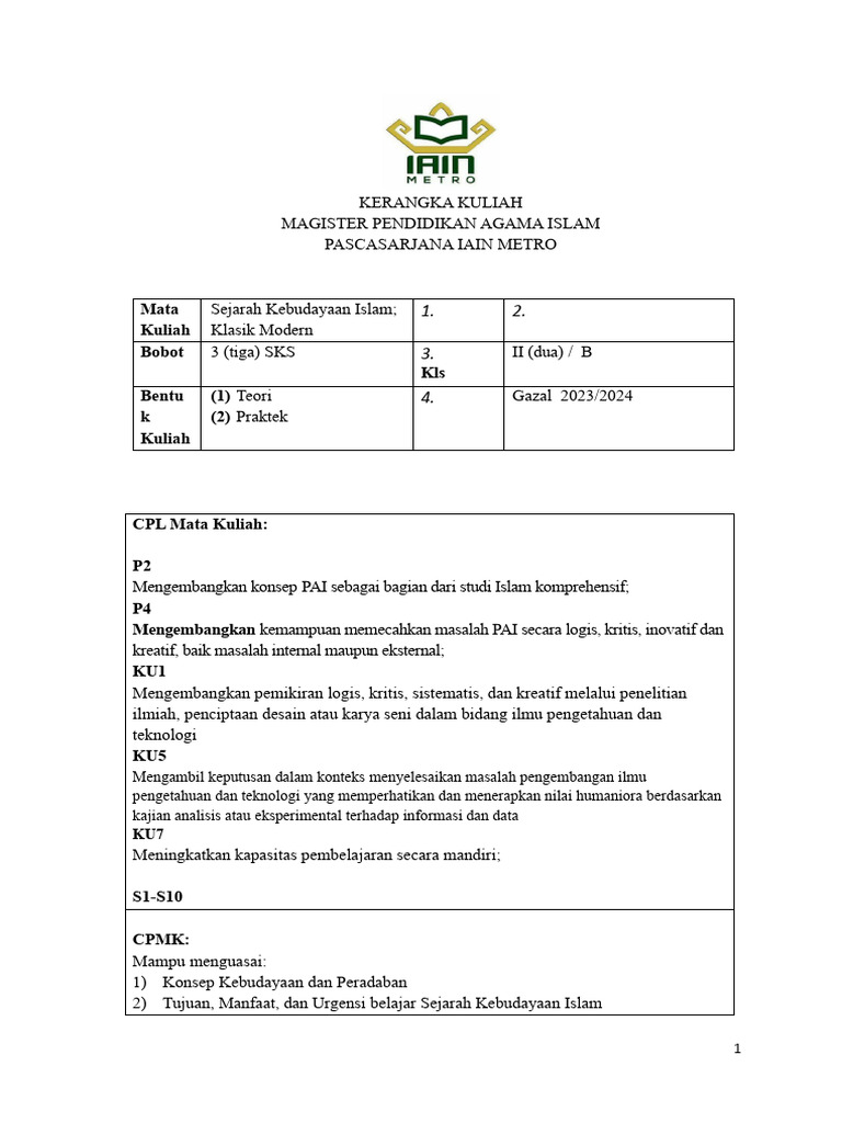 Kerangka MK SKI Klasik Modern | PDF