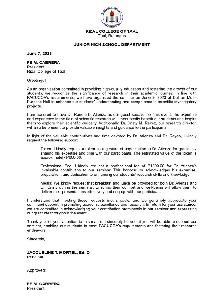 Letter of Request For SIP | PDF | Learning | Cognition