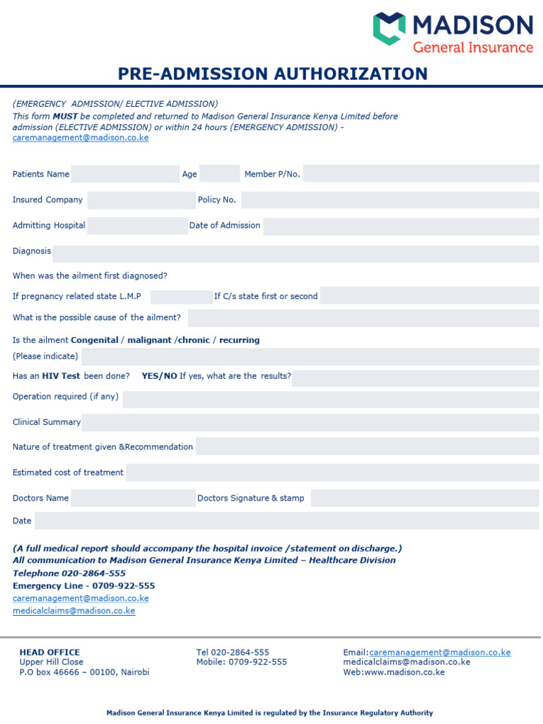 Madison Pre Authorization Form | PDF