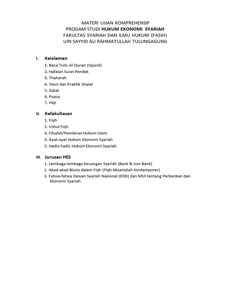 Materi Ujian Komprehensif FASIH UIN Tulungagung | PDF
