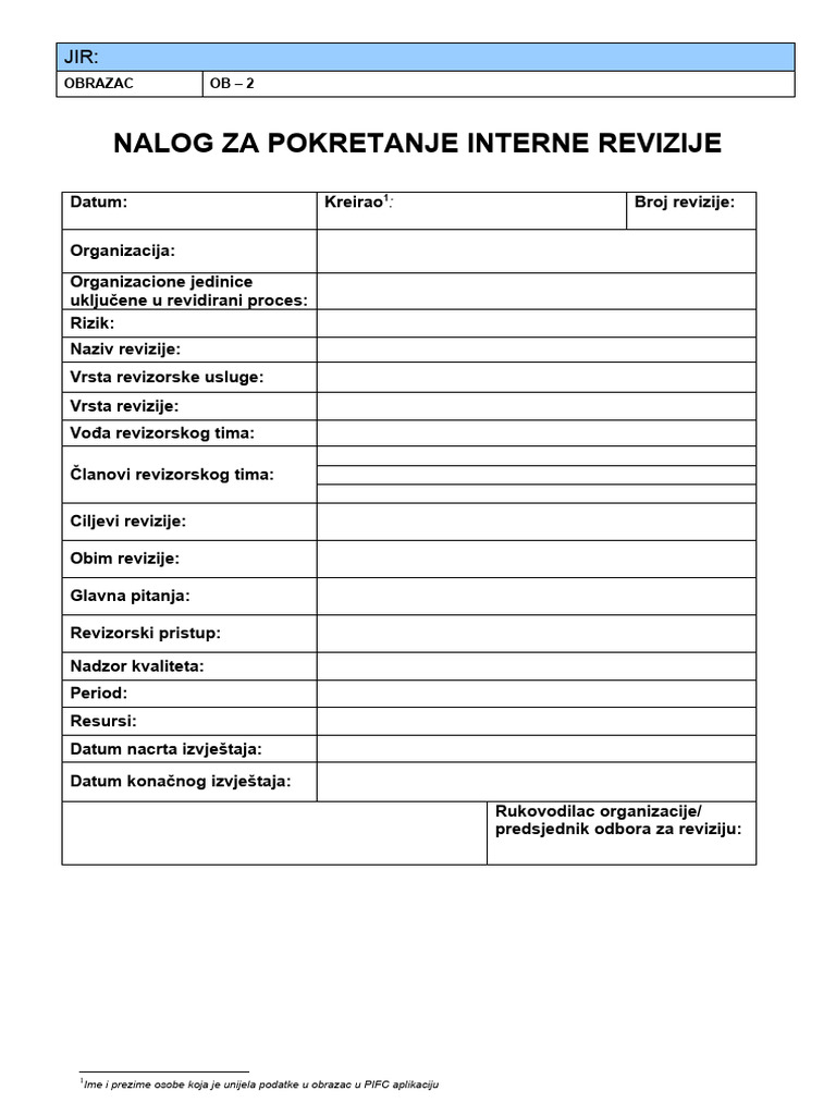 OB 2 Nalog Za Pokretanje Interne Revizije - бос | PDF