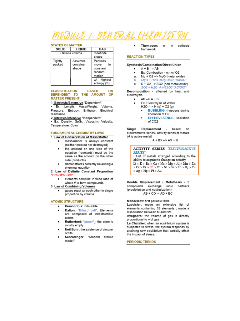 General Chemistry Reviewer | PDF | Chemical Polarity | Chemical Bond
