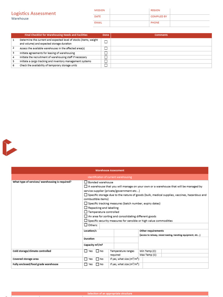 Warehouse Assessment Checklist | PDF | Warehouse | Pallet