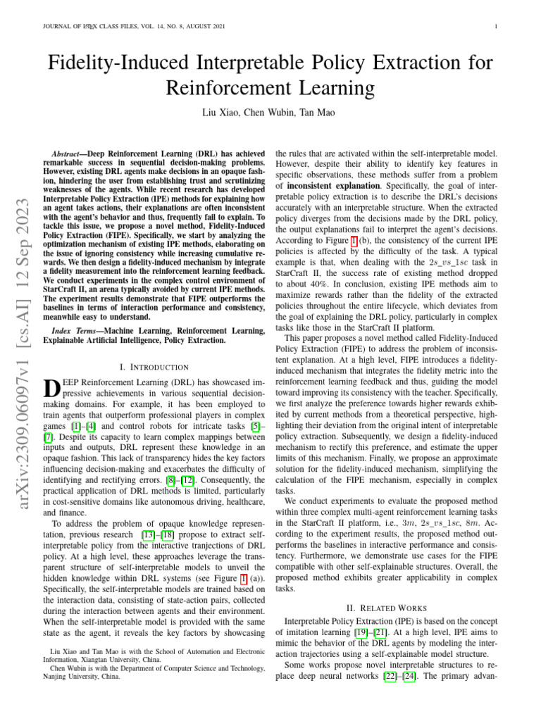 Fidelity-Induced Interpretable Policy Extraction For Reinforcement ... Fidelity-Induced Interpretable Policy Extraction For Reinforcement ...