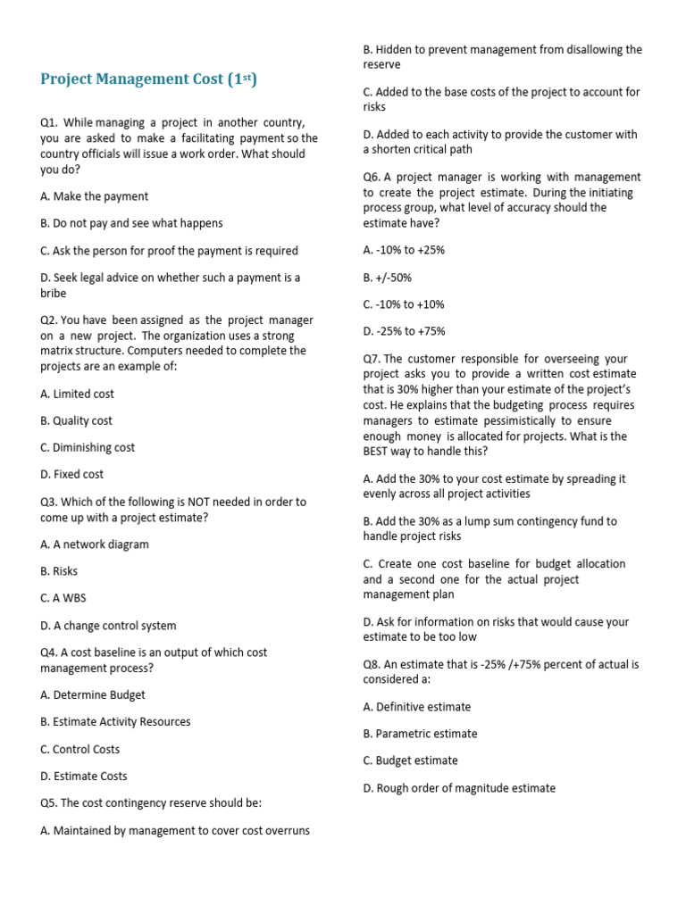 Cost1 Questions | PDF | Life Cycle Assessment | Project Management