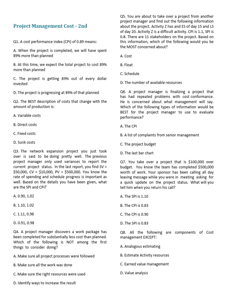 Cost2 Questions | PDF | Consumer Price Index | Cost