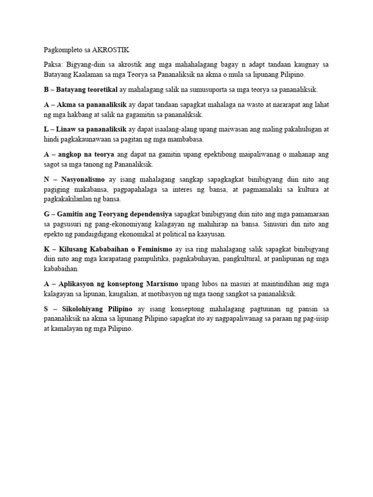 Pagkompleto Sa AKROSTIK | PDF