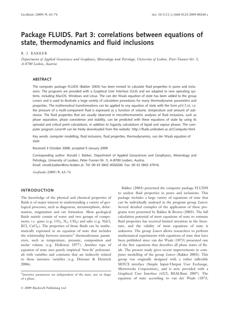 Geofluids - 2009 - BAKKER - Package FLUIDS Part 3 Correlations Between Equations of State ...