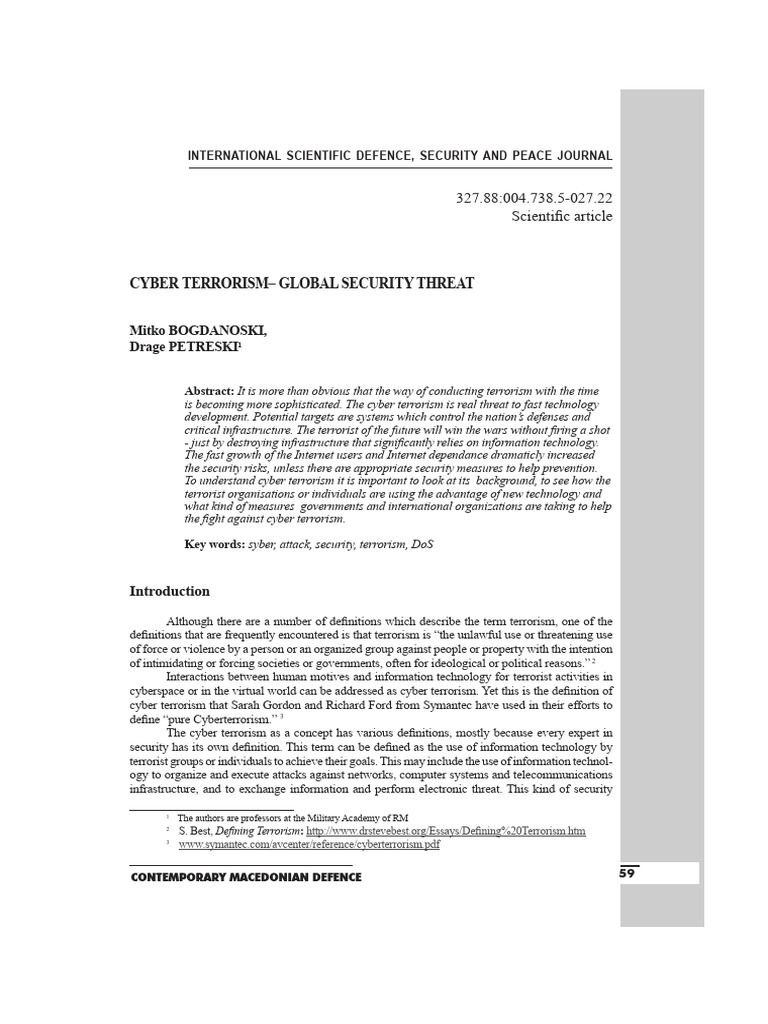 Cyber Terrorism Global Security Threat | PDF | Cyberwarfare | Security