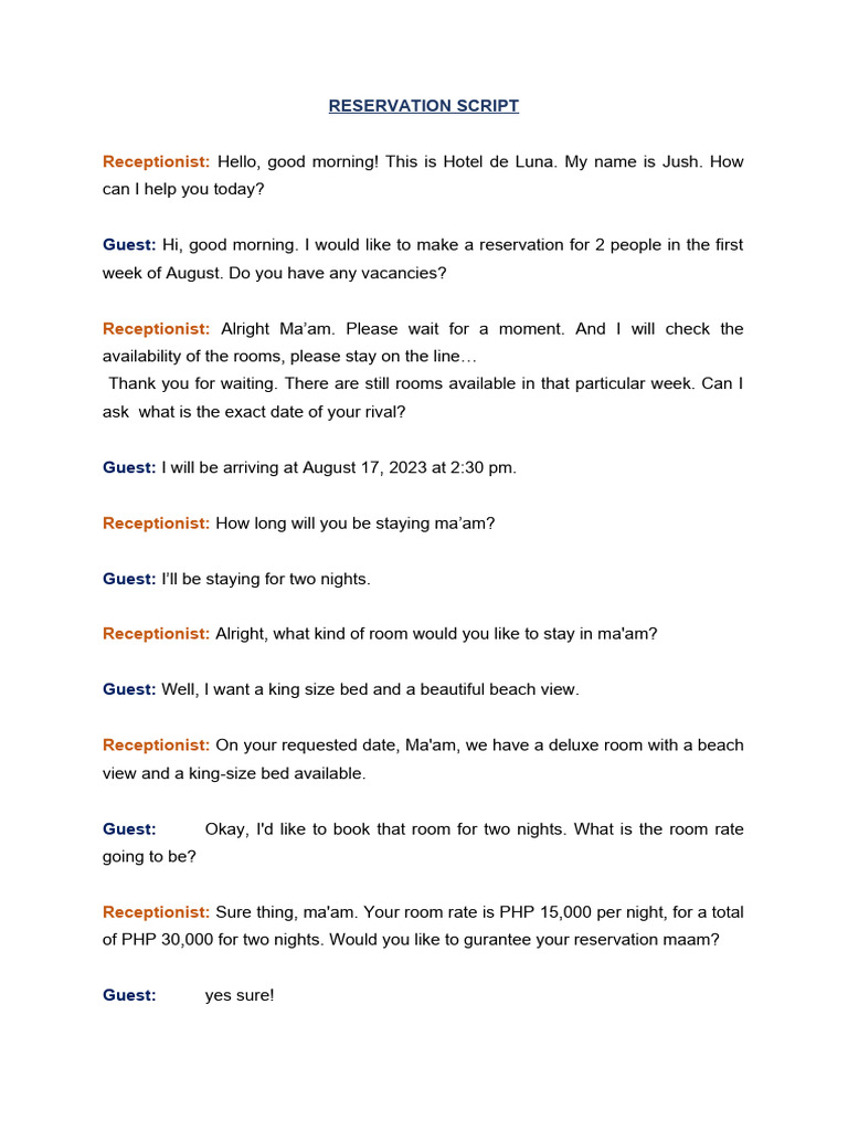 Canonigo Reservation Script | PDF | Service Industries | Money