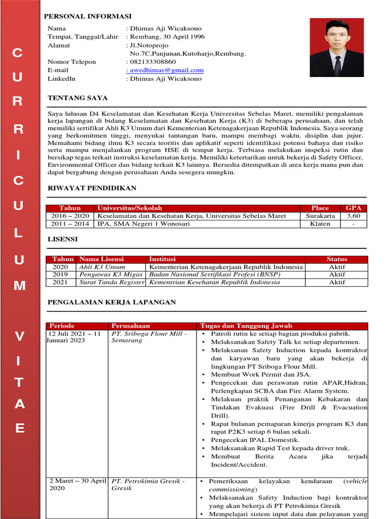 CV Ahli K3 Dhimas Aji Wicaksono | PDF