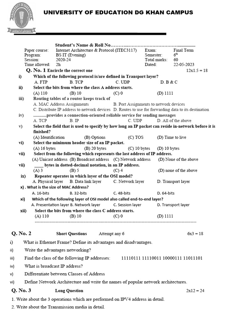 Final Term Paper Internet Architecture and Protocol | PDF | Internet Protocols | Computer Network