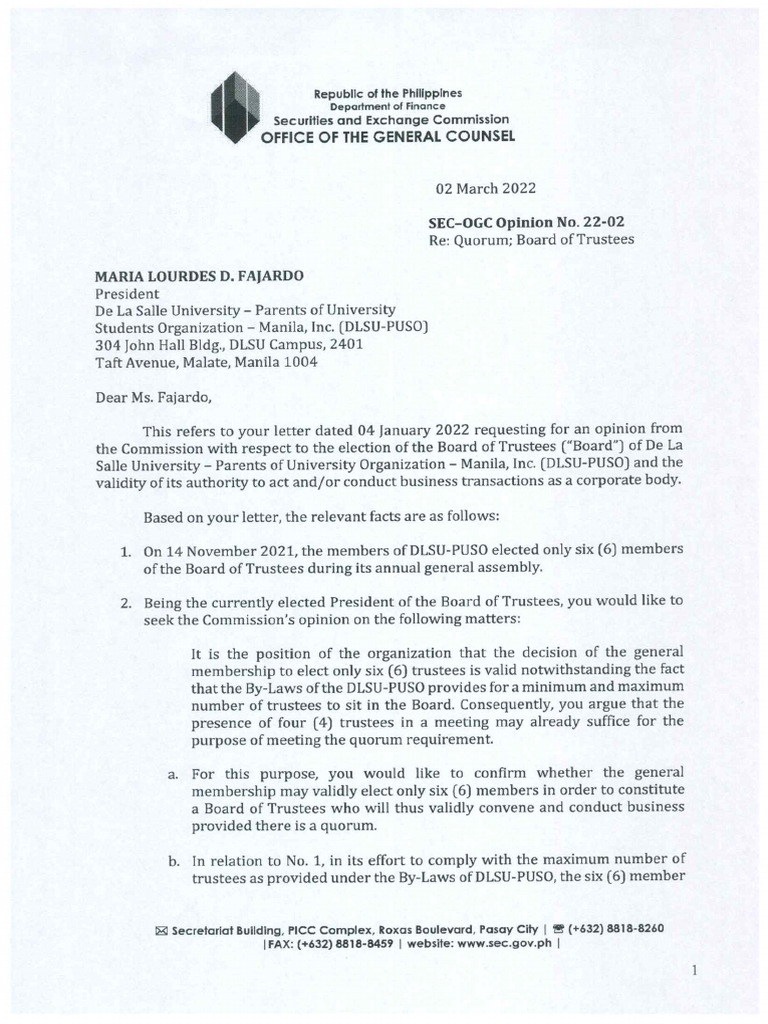 2022opinion - SEC OGC OPINION NO. 22 02 | PDF