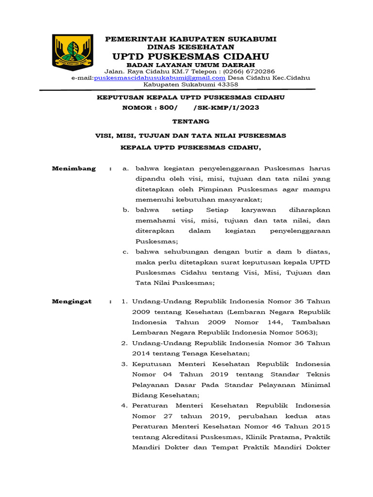 1.1.1.1 SK Visi Misi Tujuan Tata nilai-OK | PDF