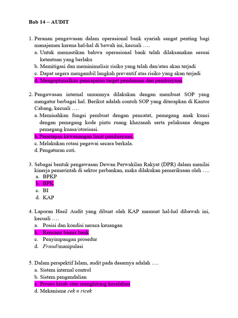 Jawaban Latihan Soal Bab 14. Audit | PDF
