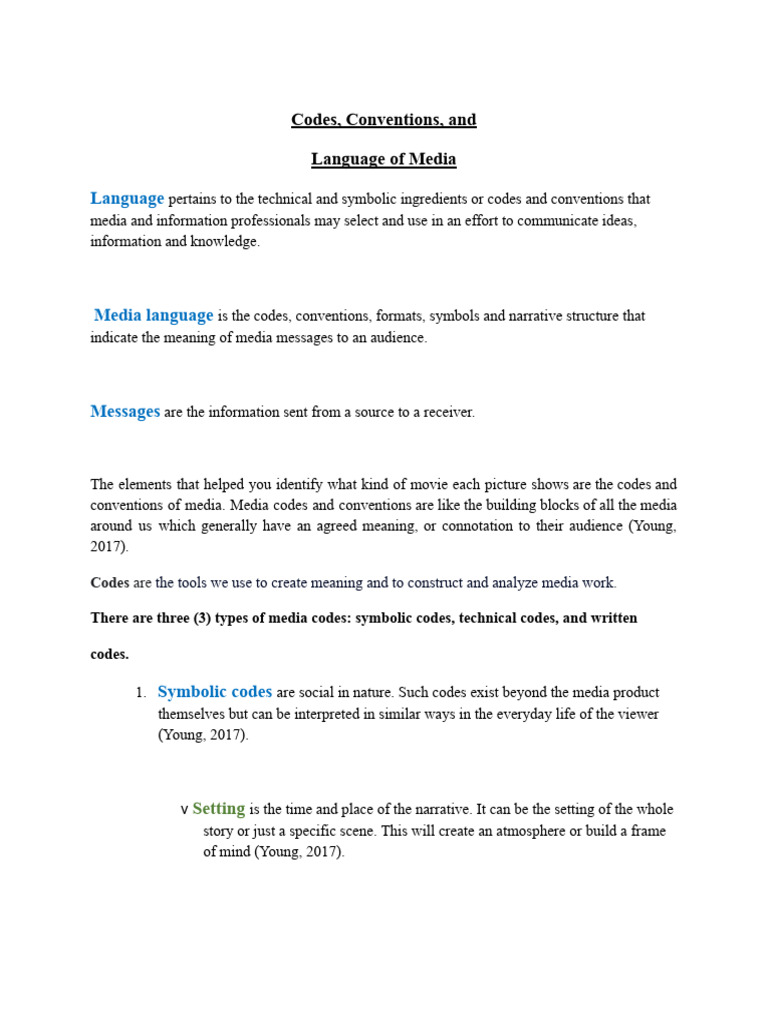 Code Conventions And Language Of Media Pdf Camera Information
