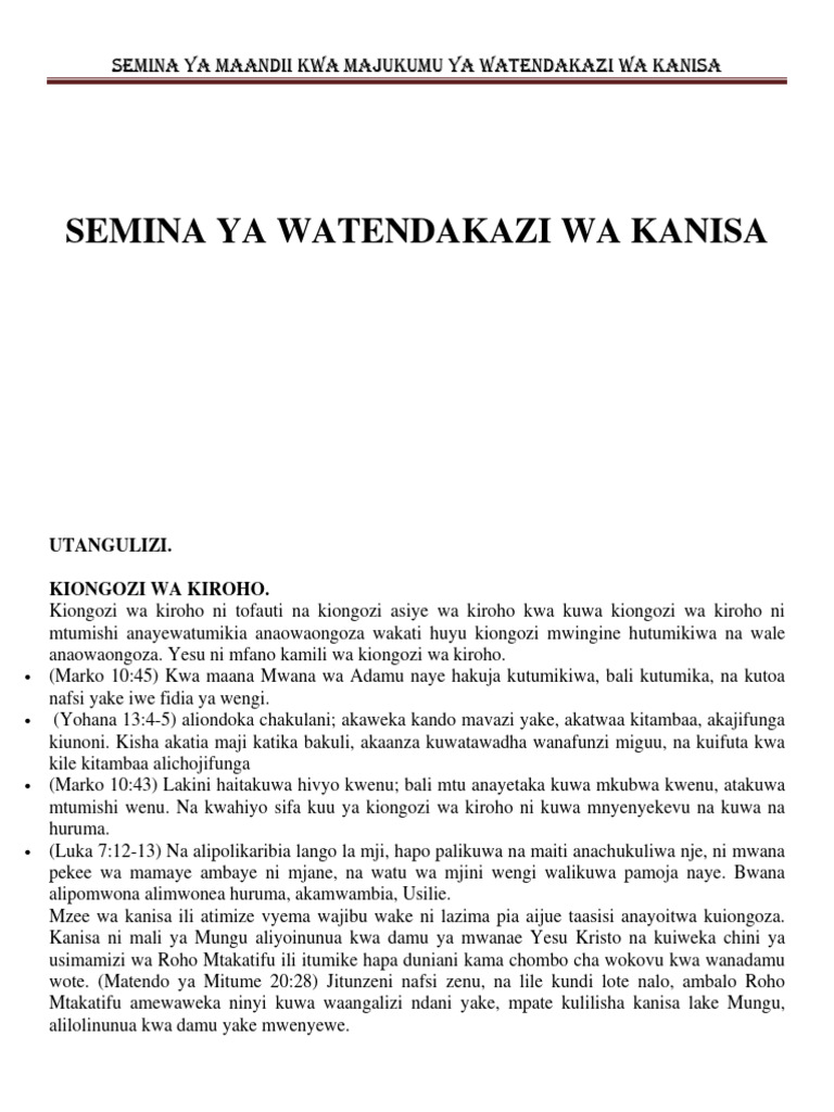 Semina Ya Watendakazi - Sda | PDF