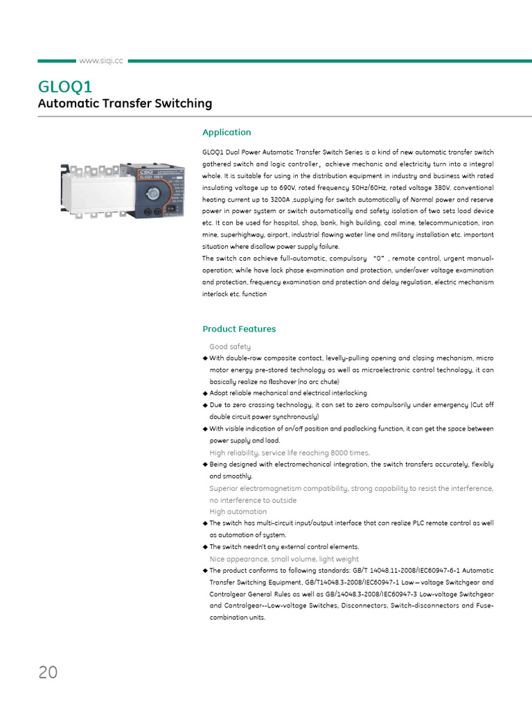 Gloq1 Ats Catalogue | PDF | Switch | Power Supply