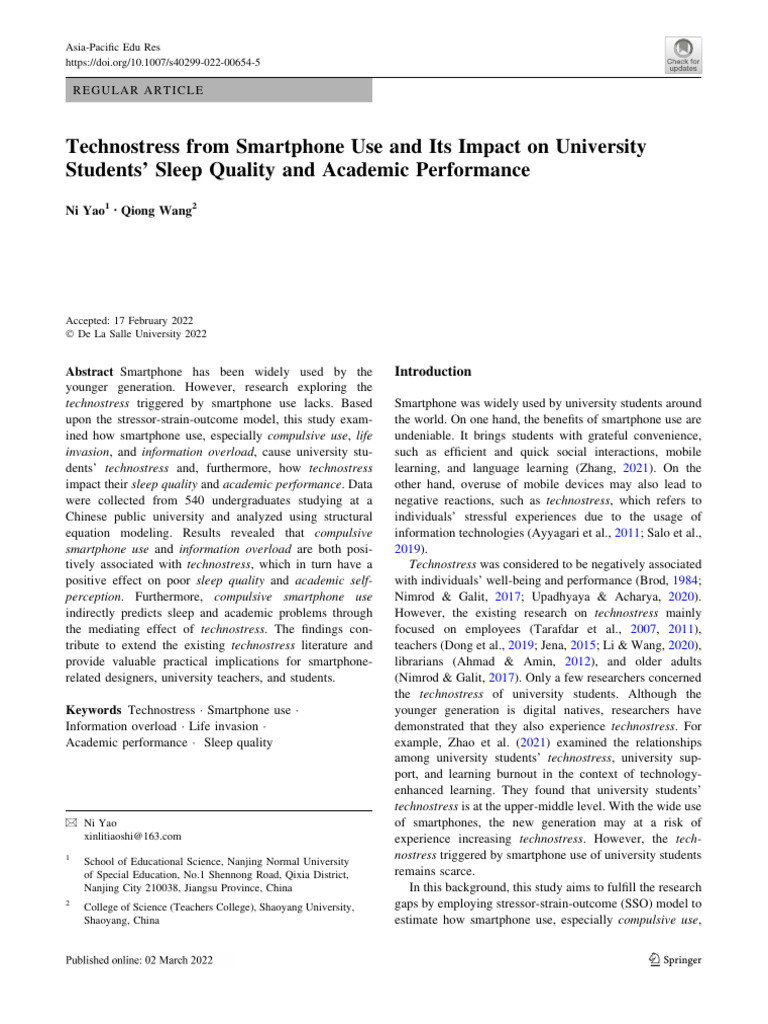 Technostress from Smartphones in Students | PDF | Psychology