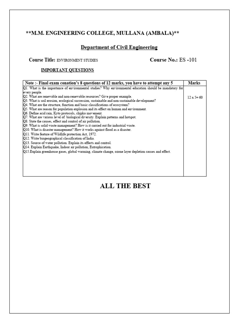 Evs Important Questions | PDF