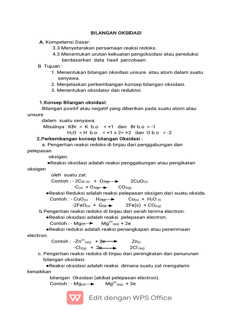 Penentuan Bilangan Oksidasi dalam Reaksi | PDF