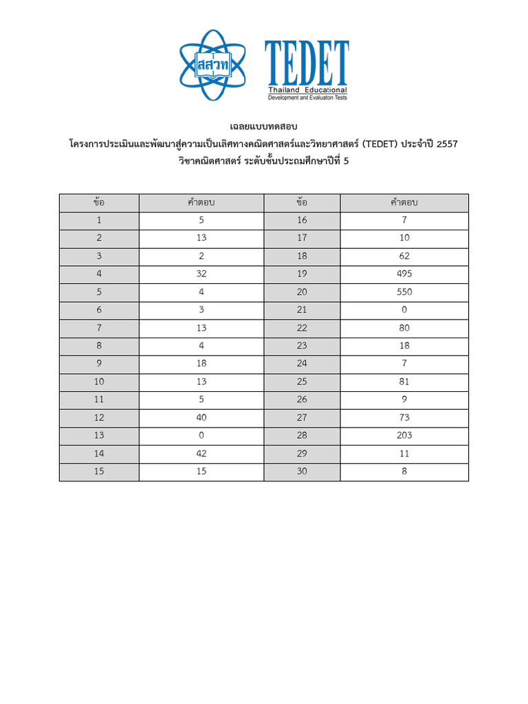 Tedet Math Ans g5 | PDF