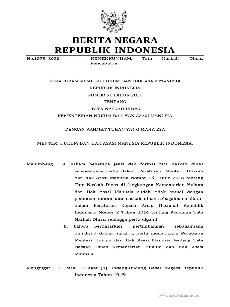 Permenkumham No. 31 Tahun 2020 Tentang TND | PDF