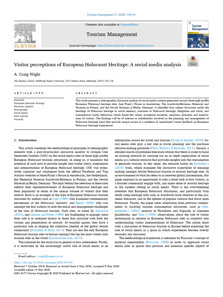 10 1016@j Tourman 2020 104142 | PDF | Tourism | Social Media