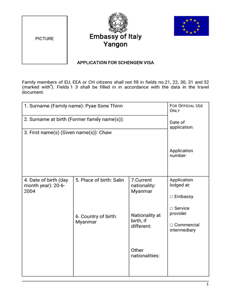 Italy Schengen Visa Application Form | PDF | Travel Visa | Passport