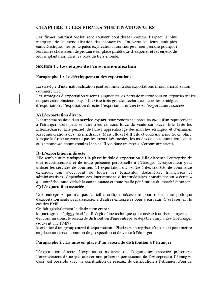 Avantages des firmes multinationales | PDF | Franchise (réseau ...