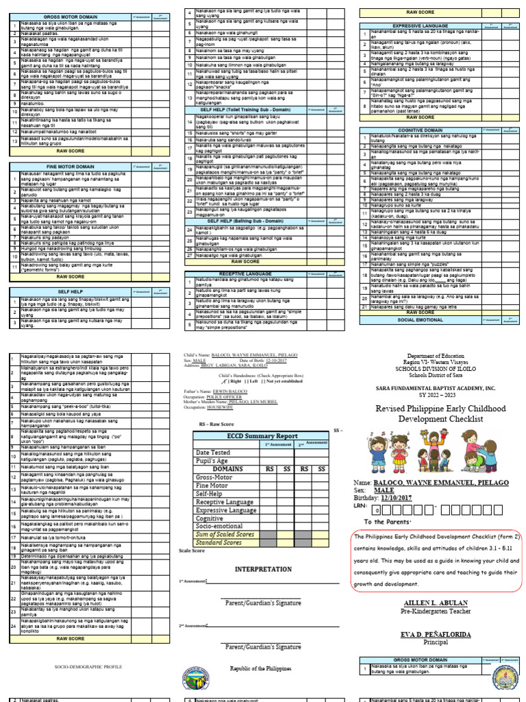 Eccd Checklist Pre Kindergarten | PDF