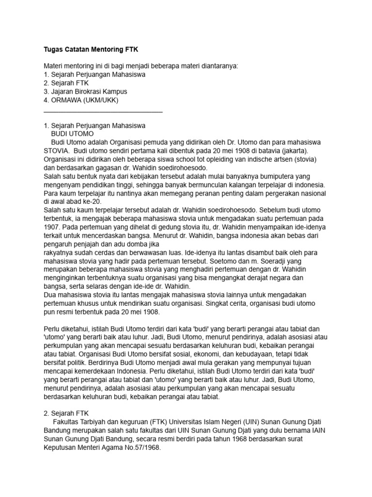 Tugas Catatan Mentoring FTK | PDF