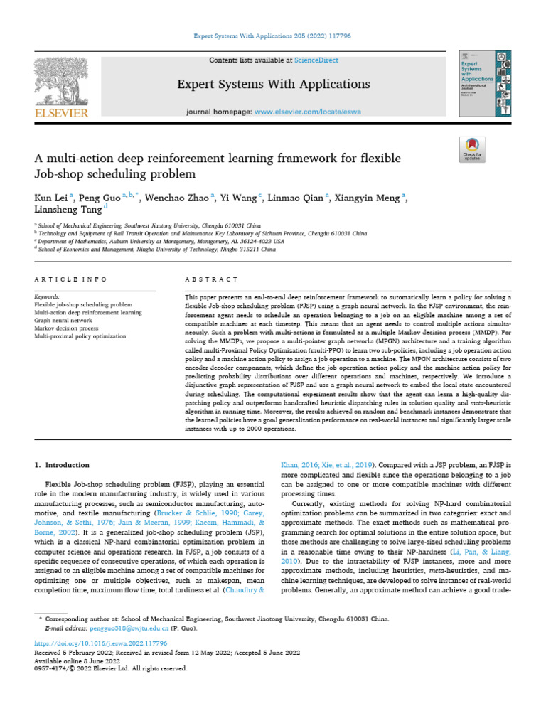 A Multi-Action Deep Reinforcement Learning Framework For Flexible Job-Shop Scheduling Problem ...