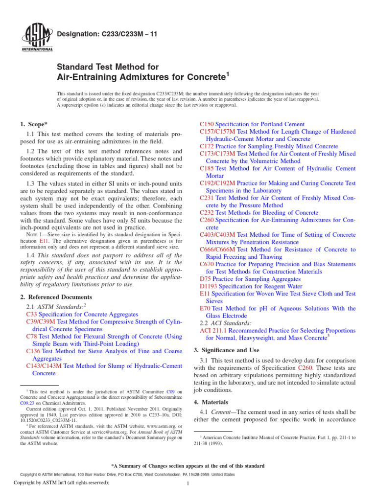 C233 - C233M-11 Standard Test Method For Air-Entraining Admixtures For ...