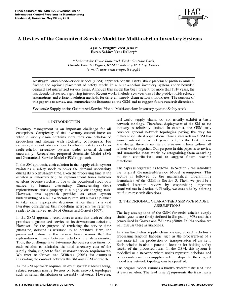 A Review of The Guaranteed-Service Model For Multi-Echelon Inventory ...