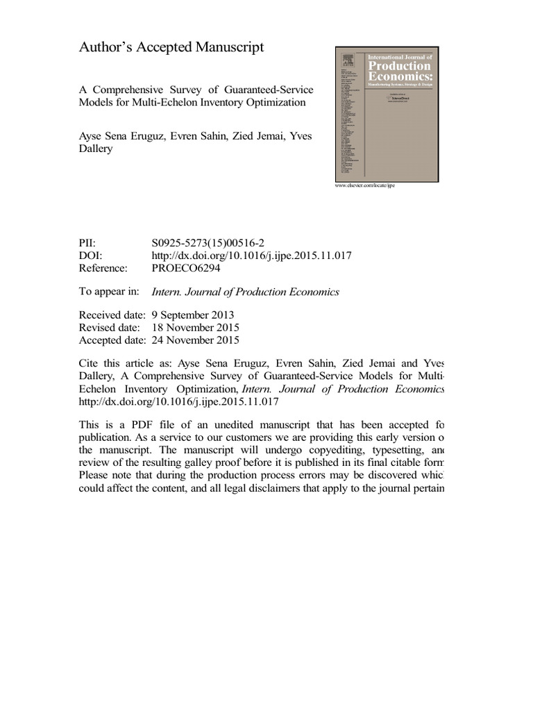 Guaranteed-Service Models in Multi-Echelon Inventory | PDF ...