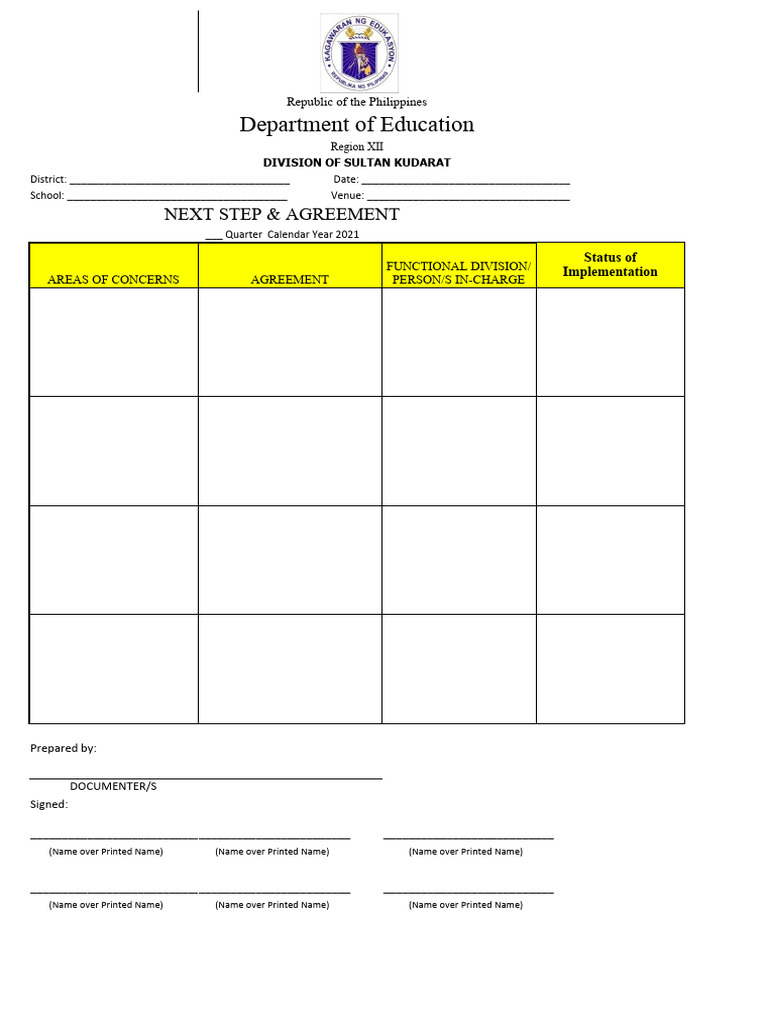 Synthesis and Next Step Agreement | PDF
