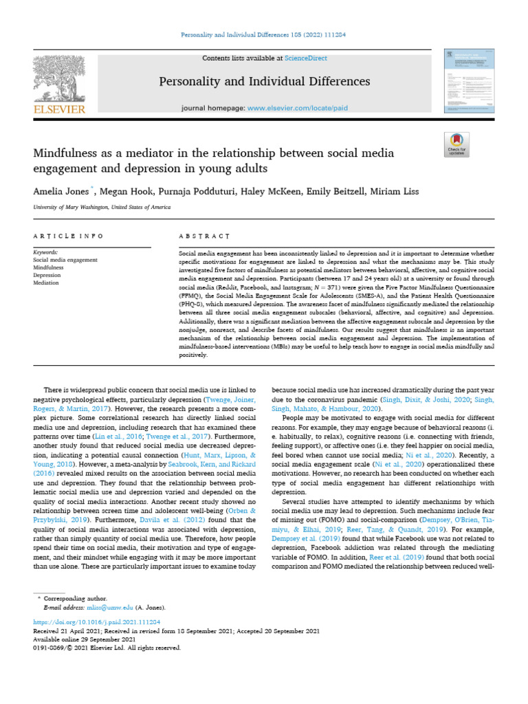 Mindfulness As A Mediator in The Relationship Between Social Media ...