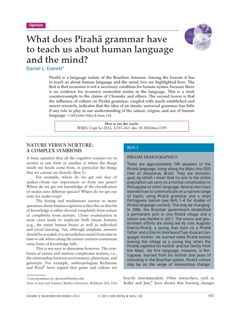 Lessons from Pirahã Grammar | PDF | Recursion | Grammar