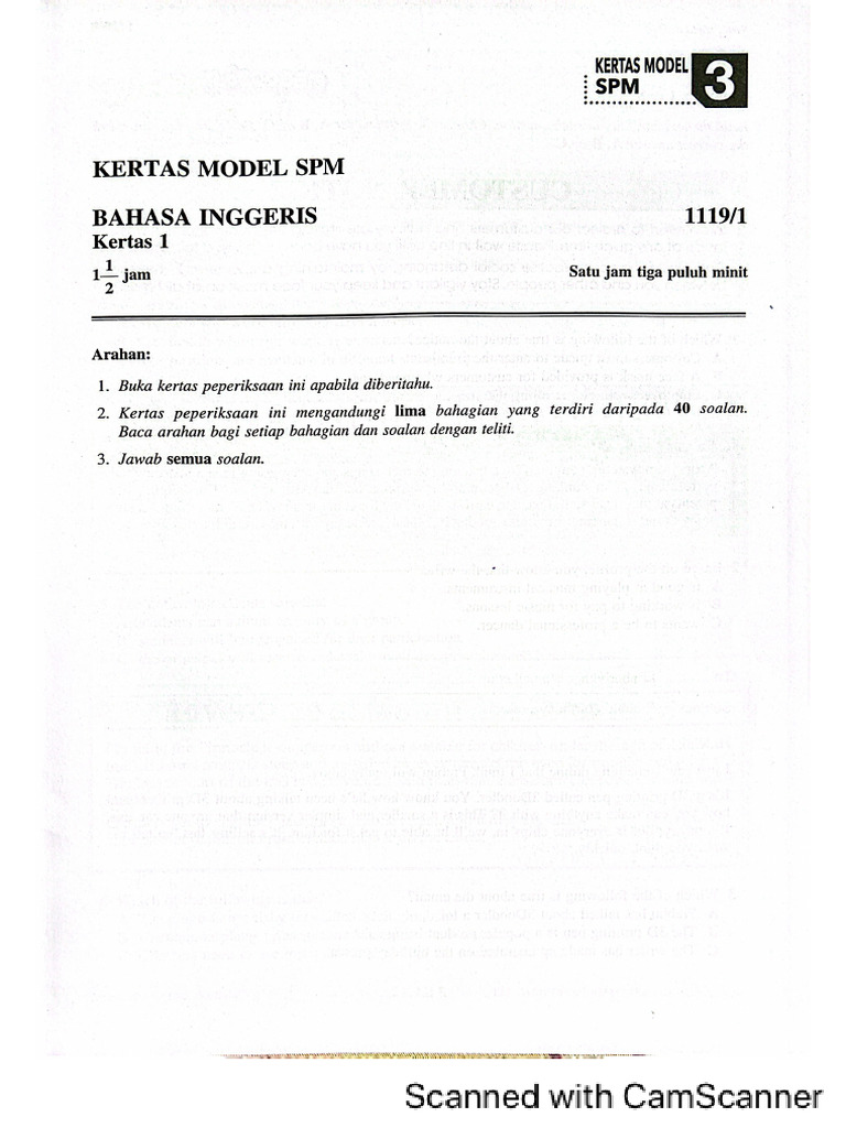 Kertas Model SPM - 3 - Kertas 1 | PDF