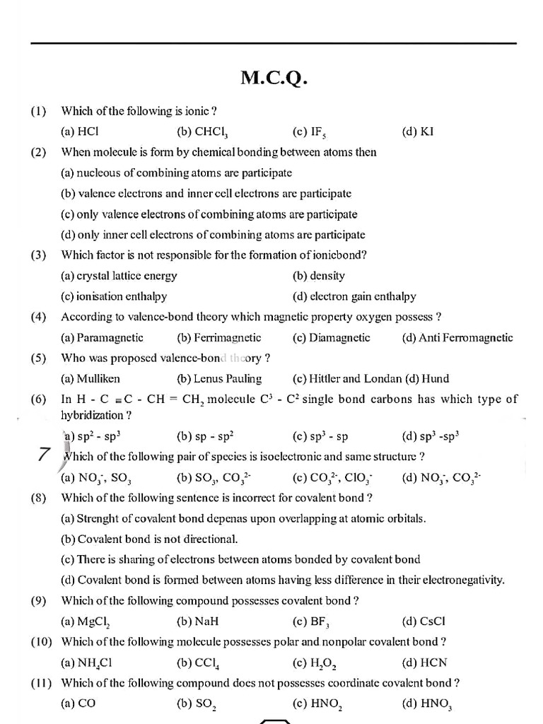 Chemical Bonding - MCQ-1 | PDF