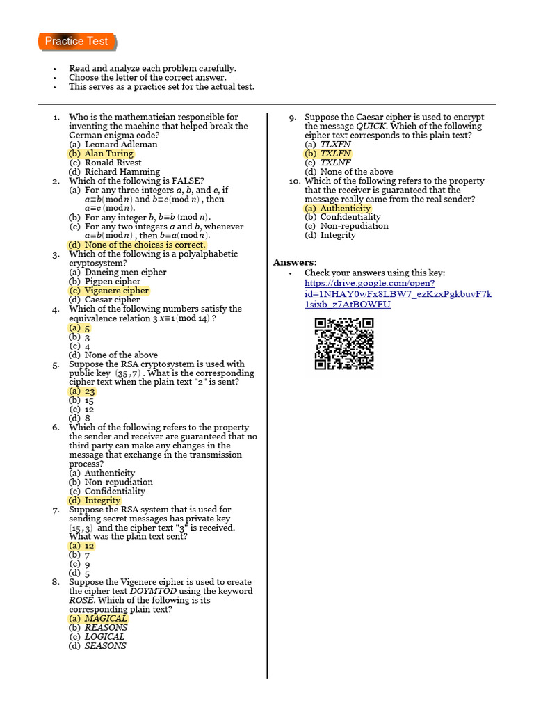 Practice Test 4 | PDF | Public Key Cryptography | Encryption