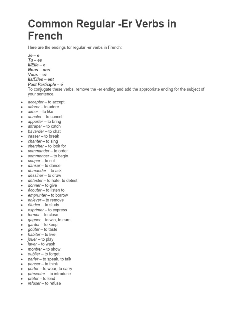 Common Regular Verbs in French | PDF | Grammatical Conjugation | Syntax
